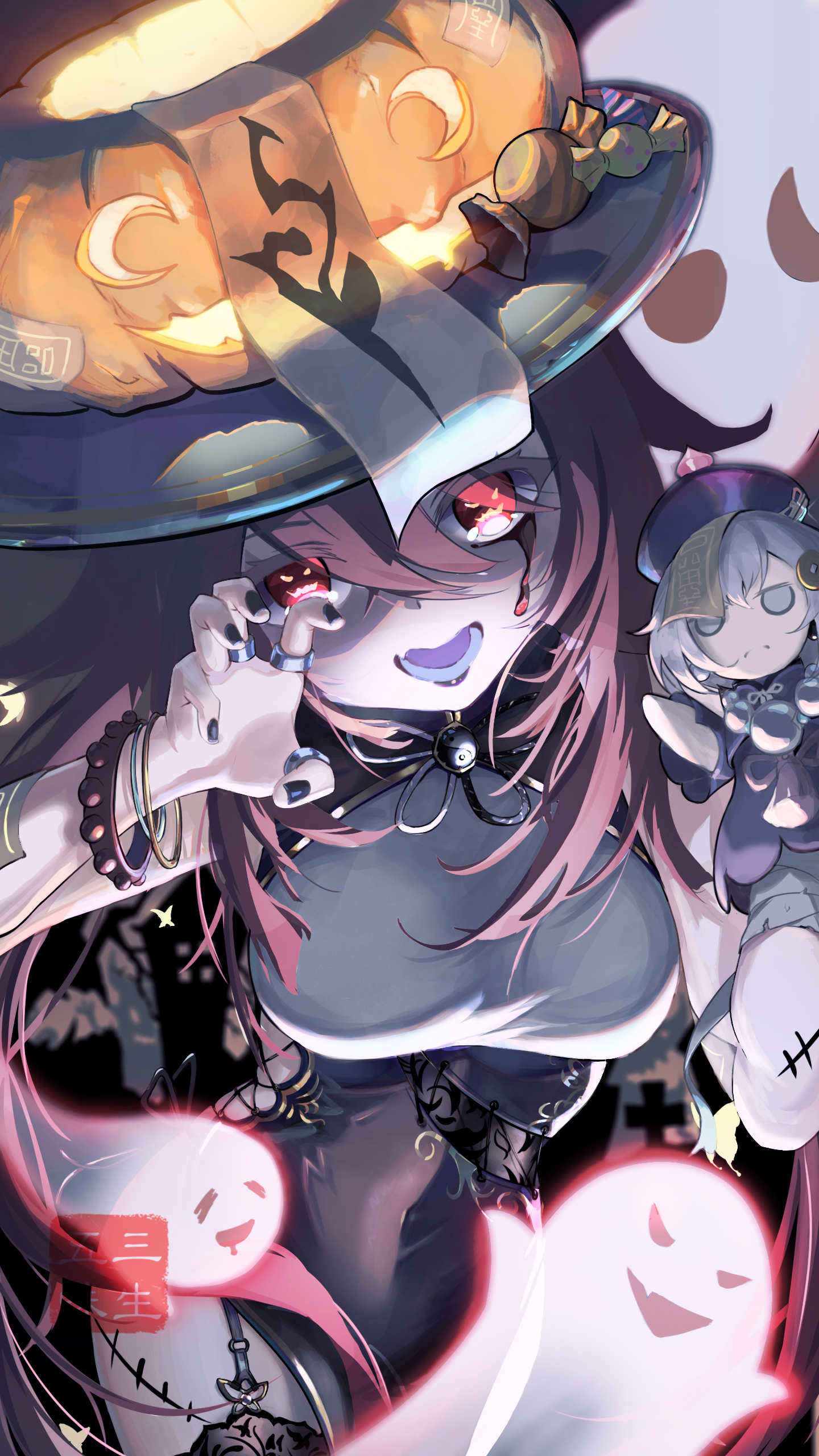 mikuandalice genshin impact hu tao qiqi asian clothes chibi halloween | #878505 | yande.re